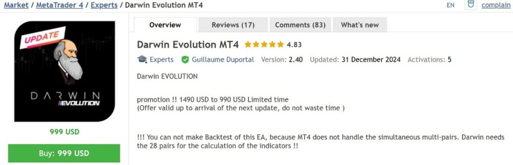 Darwin Evolution MT4 NoDLL - Forex EAs Mall